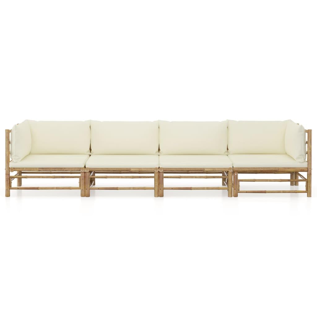 vidaXL 4 Piece Bamboo Patio Lounge Set - Versatile, Stylish and Comfortable Outdoor Furniture with Cream White Cushions, Lightweight and Easy to Clean