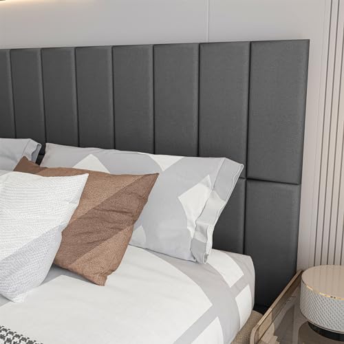 Art3d Peel and Stick Headboard for King, Full and Queen in Velvet Smoky Gray, Pack of 12 Panels Sized 9.84" x 23.62", Soundproof Wall Panels 3D, Upholstered Wall Panel