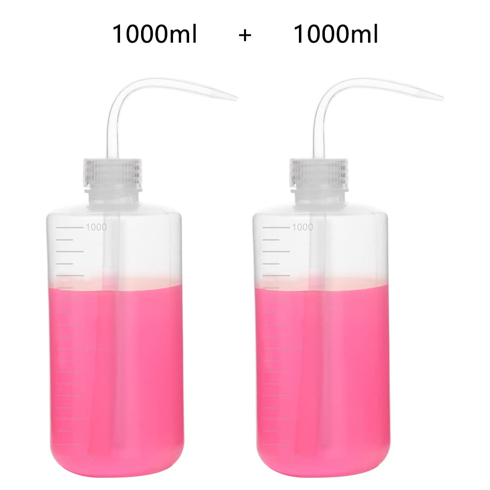 stonylab Chemical Wash Bottle, 2-Pack Plastic Safety Lab Squeeze Wash Bottle, LDPE with Narrow Mouth, 1000 ml / 2 Bottle