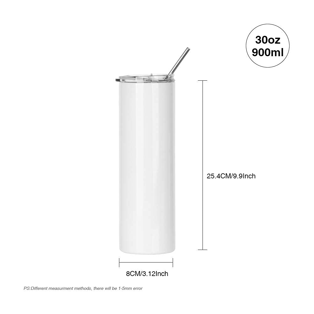 PYD Life Sublimation Blanks Tumbler Skinny 30 OZ Straight Stainless Steel Coffee Tumbler with Lid and Metal Straw for Tumbler Press Machine Heat Transfer (4, 30 OZ)