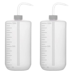 stonylab chemical wash bottle, 2-pack plastic safety lab squeeze wash bottle, ldpe with narrow mouth, 1000 ml / 2 bottle