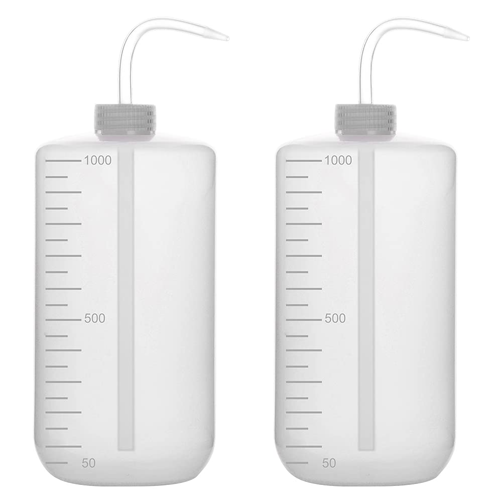 stonylab Chemical Wash Bottle, 2-Pack Plastic Safety Lab Squeeze Wash Bottle, LDPE with Narrow Mouth, 1000 ml / 2 Bottle