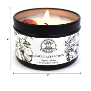 Art of the Root, Ltd. Deadly Attraction Mini Spell Set with a 4 oz Soy Candle with a Carnelian Crystal and a 12 Oil for Passion, Seduction, Romance & Love Wiccan, Pagan, Hoodoo, Conjure, Magick