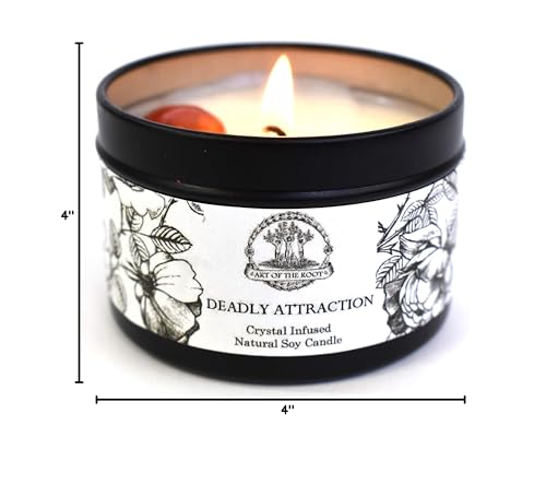 Art of the Root, Ltd. Deadly Attraction Mini Spell Set with a 4 oz Soy Candle with a Carnelian Crystal and a 12 Oil for Passion, Seduction, Romance & Love Wiccan, Pagan, Hoodoo, Conjure, Magick