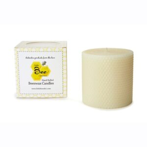 4 inch x 4 inch hand rolled beeswax pillar candle by little bee of connecticut