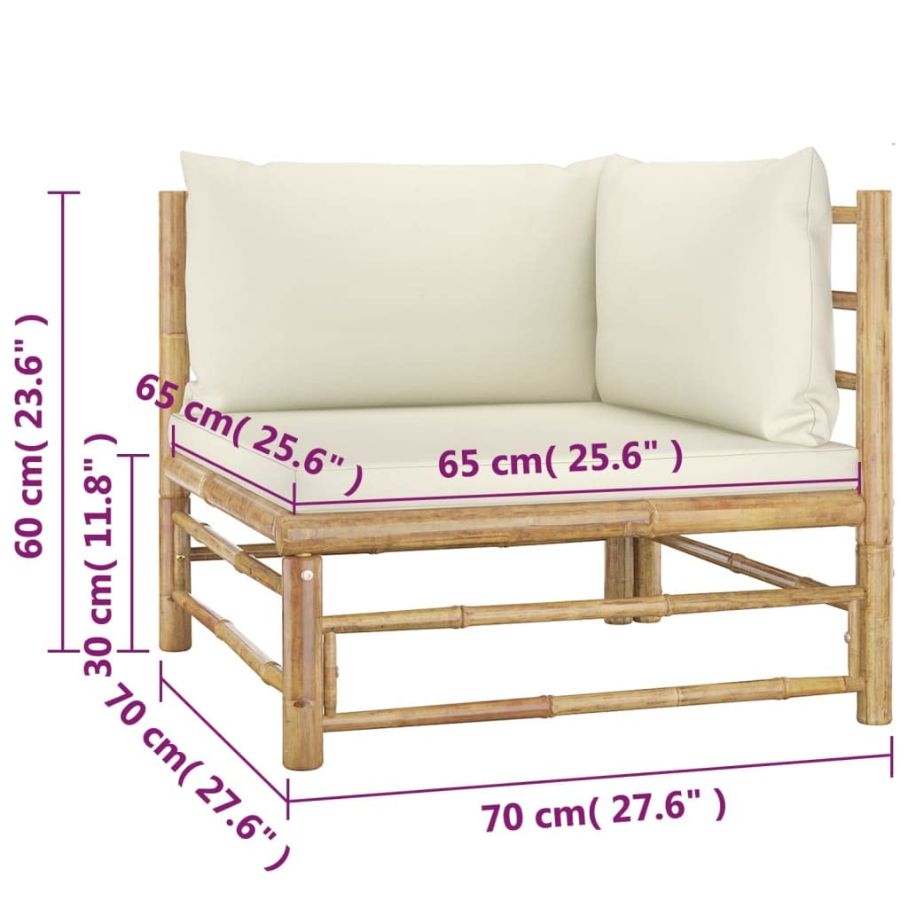 vidaXL 4 Piece Bamboo Patio Lounge Set - Versatile, Stylish and Comfortable Outdoor Furniture with Cream White Cushions, Lightweight and Easy to Clean