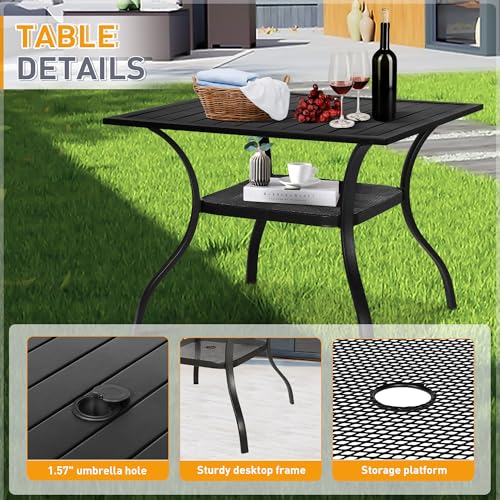 SUNCROWN 5-Piece Outdoor Wrought Iron Chairs and Table Patio Dining Furniture Set - 4 Stackable Metal Chairs, 1 Steel Slat Bistro Table for Garden Backyard Deck