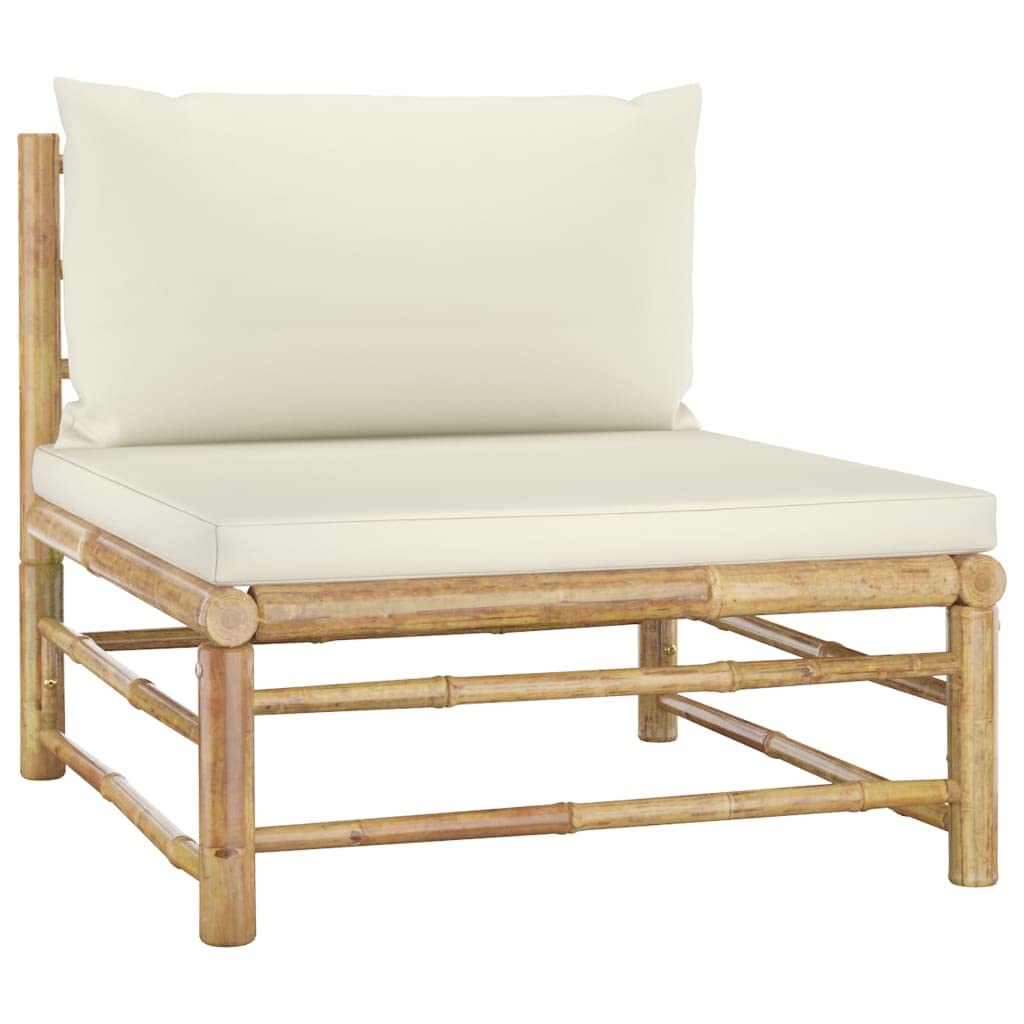 vidaXL 4 Piece Bamboo Patio Lounge Set - Versatile, Stylish and Comfortable Outdoor Furniture with Cream White Cushions, Lightweight and Easy to Clean