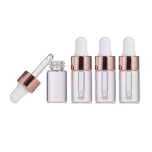 30 pcs clear glass dropper bottles essential oil sample bottles perfume vials liquid cosmetic containers glass eye dropper bottles with rose gold lids (3ml)