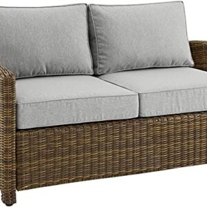 Crosley Furniture Bradenton Wicker Outdoor Loveseat, 2-Person Patio Couch for Porch, Deck, Backyard, Brown with Gray Cushions