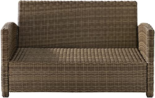 Crosley Furniture Bradenton Wicker Outdoor Loveseat, 2-Person Patio Couch for Porch, Deck, Backyard, Brown with Gray Cushions