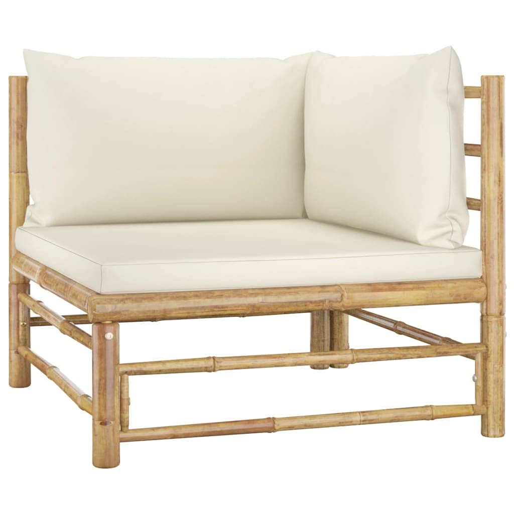 vidaXL 4 Piece Bamboo Patio Lounge Set - Versatile, Stylish and Comfortable Outdoor Furniture with Cream White Cushions, Lightweight and Easy to Clean