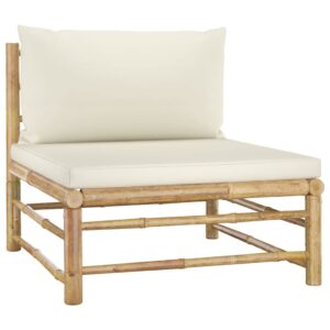 vidaXL 12-Piece Bamboo Patio Lounge Set with Cream-White Cushions - Outdoor Scotch Dhollander Style Front Deck Seating Arrangement - Durable and Stylish Outdoor Furniture