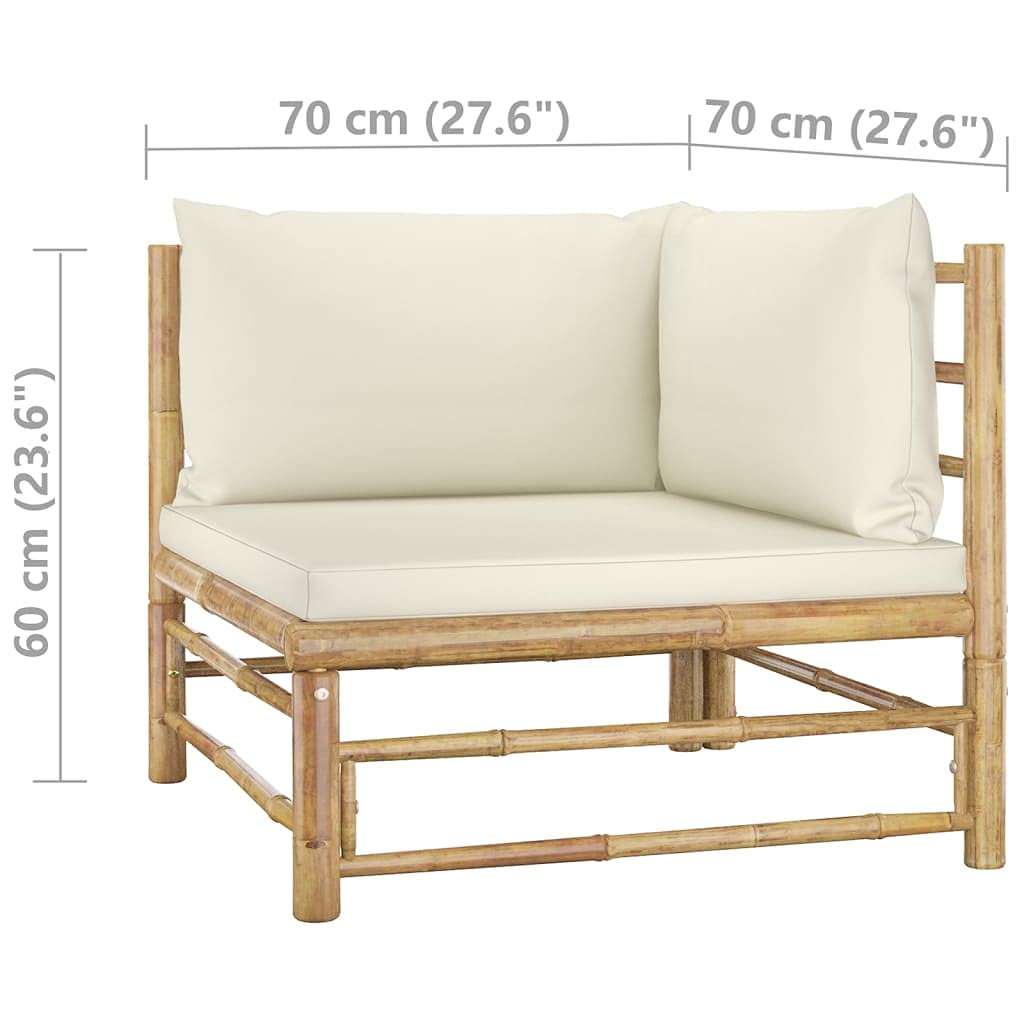 vidaXL Patio Lounge Set 9 Piece, Sectional Sofa for Outdoor, Patio Furniture with Cream White Cushions, Coffee Table, Scandinavian Style, Bamboo