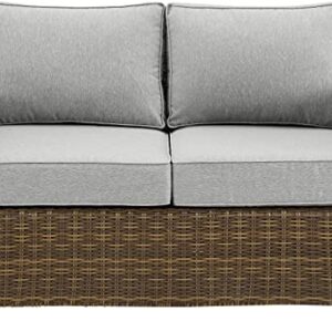 Crosley Furniture Bradenton Wicker Outdoor Loveseat, 2-Person Patio Couch for Porch, Deck, Backyard, Brown with Gray Cushions