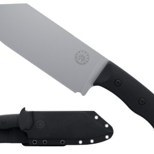 Off-Grid Knives - Grizzly V2 Chef Knife with Sandvik 14C28N Stainless Steel, Kydex Sheath and Belt Clip, G10 Scales, Lanyard Opening, Camping, BBQ & Home Kitchen Use (Stonewash)