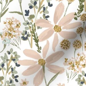 Spoonflower Fabric - Country Floral Watercolor Wildflower Summer Large Daisy Nursery Rustic Printed on Minky Fabric by The Yard - Sewing Baby Blankets Quilt Backing Plush