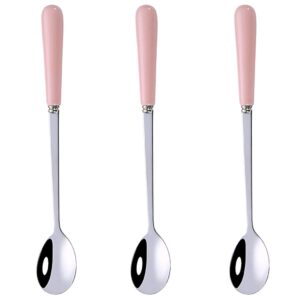 goeielewe 3pcs mixing spoons for coffee, dessert, ice cream, milkshake, stainless steel iced teaspoon with ceramic handle tablespoons espresso cocktail stirring spoons, 6.8-inch (pink)