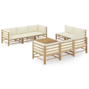 vidaxl patio lounge set 9 piece, sectional sofa for outdoor, patio furniture with cream white cushions, coffee table, scandinavian style, bamboo