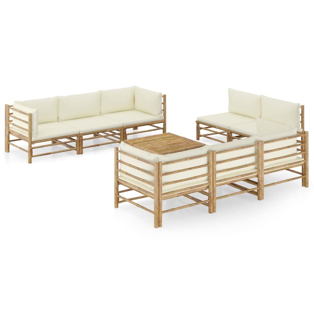 vidaXL Patio Lounge Set 9 Piece, Sectional Sofa for Outdoor, Patio Furniture with Cream White Cushions, Coffee Table, Scandinavian Style, Bamboo