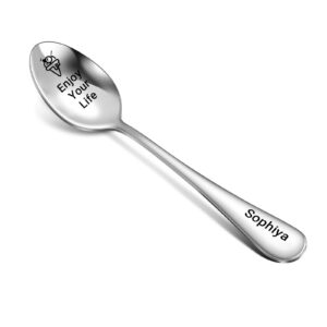 Personalized Custom tablespoon stainless steel，Custom Teaspoon stainless steel Engraved name ice cream Spoon Personalized Valentine's Day Easter Anniversary Wedding Gift (Silver)