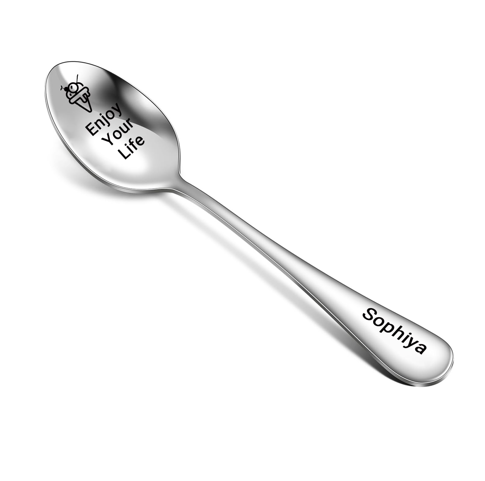 Personalized Custom tablespoon stainless steel，Custom Teaspoon stainless steel Engraved name ice cream Spoon Personalized Valentine's Day Easter Anniversary Wedding Gift (Silver)