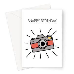 lemon loco snappy birthday greeting card | funny photography pun happy birthday card for photographer, silly pun birthday card, flashing camera doodle