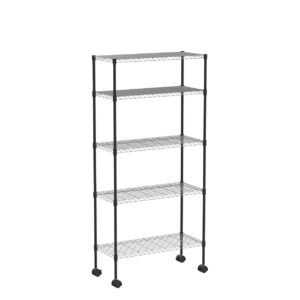 FDW 30" L×14" W×60" H Wire Shelving Unit Metal Shelf with 5 Tier Casters Adjustable Layer Rack Strong Steel for Restaurant Garage Pantry Kitchen Garage，Black