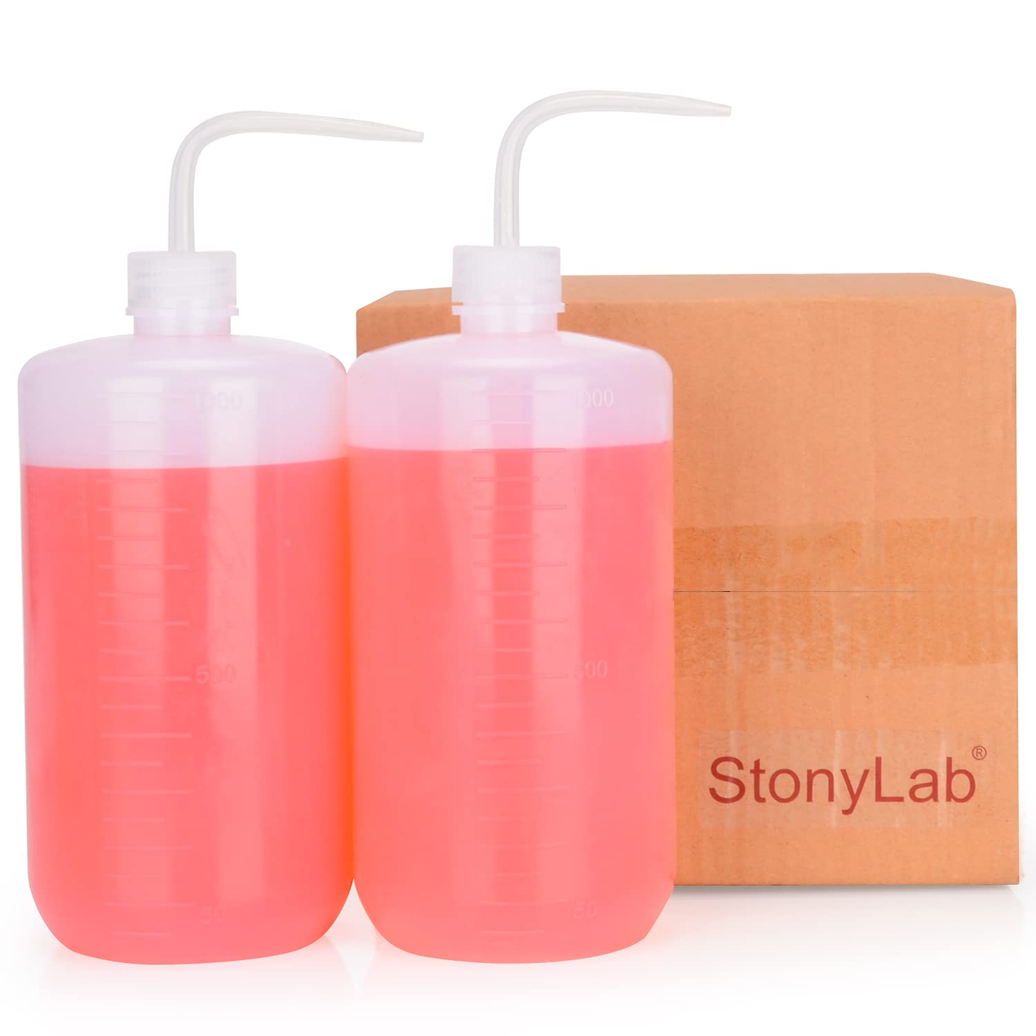 stonylab Chemical Wash Bottle, 2-Pack Plastic Safety Lab Squeeze Wash Bottle, LDPE with Narrow Mouth, 1000 ml / 2 Bottle