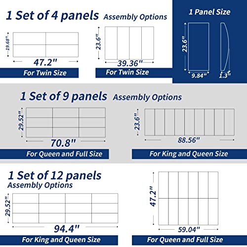 Art3d Peel and Stick Headboard for King, Full and Queen in Velvet Smoky Gray, Pack of 12 Panels Sized 9.84" x 23.62", Soundproof Wall Panels 3D, Upholstered Wall Panel