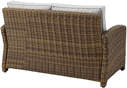 Crosley Furniture Bradenton Wicker Outdoor Loveseat, 2-Person Patio Couch for Porch, Deck, Backyard, Brown with Gray Cushions