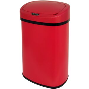 hcb trash can automatic waste bin mute metal garbage can with lid stainless steel 13 gallon 50 liter for kitchen | office | bedroom | bathroom | living room (red)