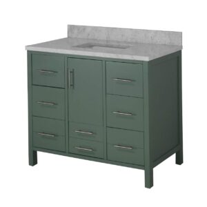 California 42-inch Bathroom Vanity (Carrara/Sage Green): Includes Sage Green Cabinet with Authentic Italian Carrara Marble Countertop and White Ceramic Sink