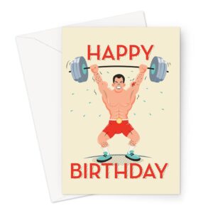 lemon loco happy birthday weight lifting greeting card, standard size, multicolor