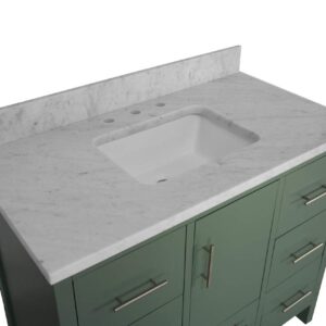 California 42-inch Bathroom Vanity (Carrara/Sage Green): Includes Sage Green Cabinet with Authentic Italian Carrara Marble Countertop and White Ceramic Sink