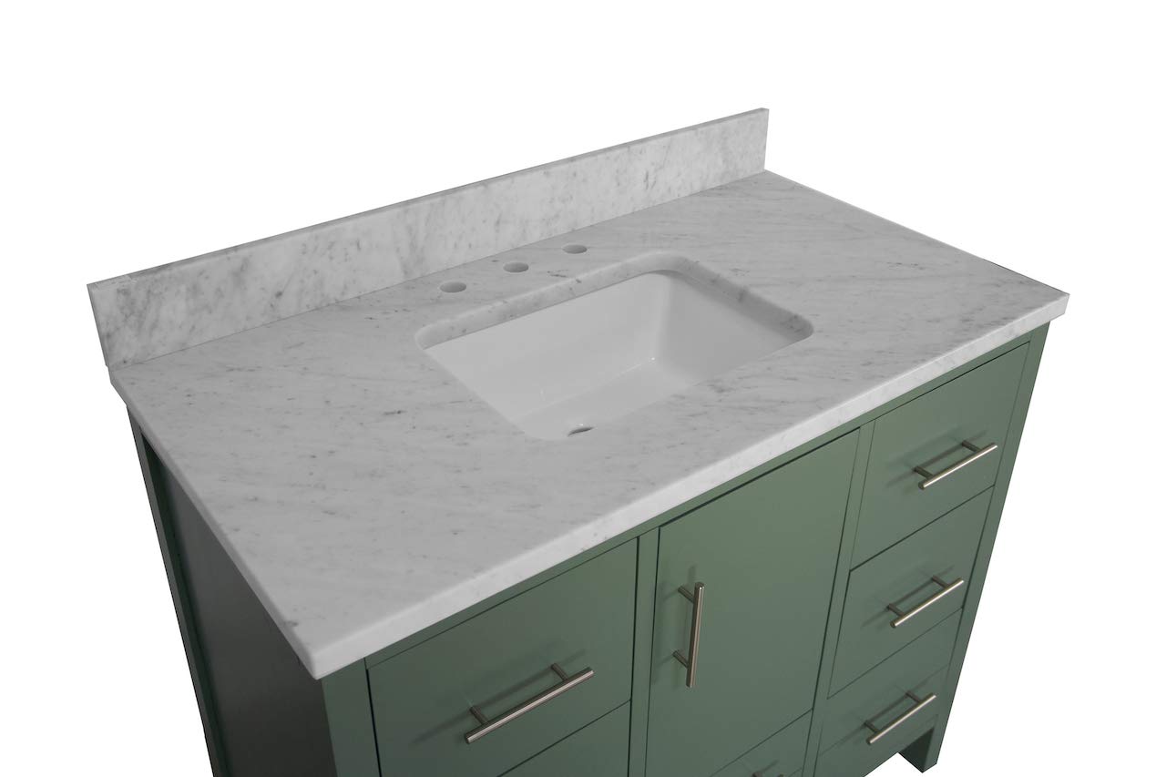 California 42-inch Bathroom Vanity (Carrara/Sage Green): Includes Sage Green Cabinet with Authentic Italian Carrara Marble Countertop and White Ceramic Sink