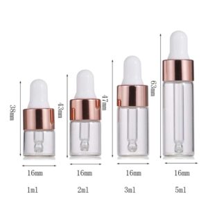 30 Pcs Clear Glass Dropper Bottles Essential Oil Sample Bottles Perfume Vials Liquid Cosmetic Containers Glass Eye Dropper Bottles With Rose Gold Lids (3ml)