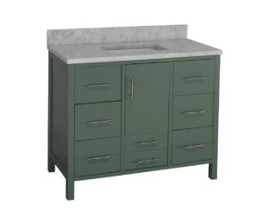 california 42-inch bathroom vanity (carrara/sage green): includes sage green cabinet with authentic italian carrara marble countertop and white ceramic sink