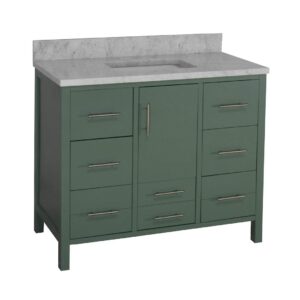 California 42-inch Bathroom Vanity (Carrara/Sage Green): Includes Sage Green Cabinet with Authentic Italian Carrara Marble Countertop and White Ceramic Sink