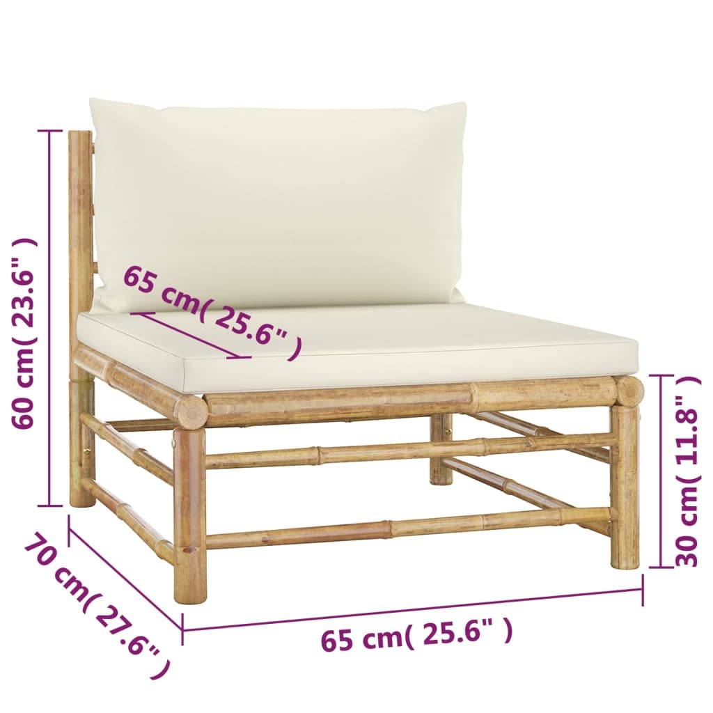 vidaXL 4 Piece Bamboo Patio Lounge Set - Versatile, Stylish and Comfortable Outdoor Furniture with Cream White Cushions, Lightweight and Easy to Clean