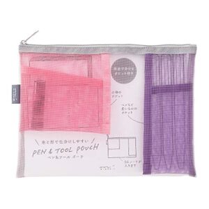 midori 53346006 pouch, pen case, pen & tool pouch, mesh, pink