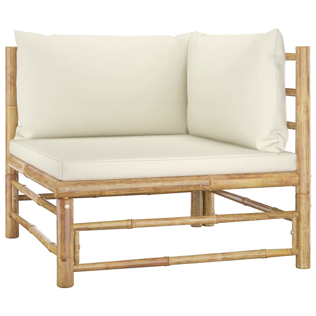 vidaXL 12-Piece Bamboo Patio Lounge Set with Cream-White Cushions - Outdoor Scotch Dhollander Style Front Deck Seating Arrangement - Durable and Stylish Outdoor Furniture