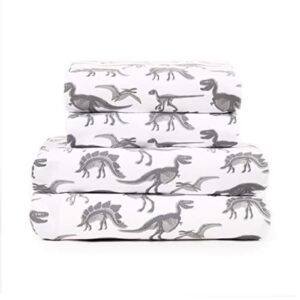 Kids Rule 4-Piece Dinosaur X-ray Sheet Set for Boys & Kids - 1 Full Flat Sheet, 1 Full Fitted Sheet & 2 Queen Pillowcases, Soft Brushed Microfiber Polyester Bed Sheet, Smooth & Durable