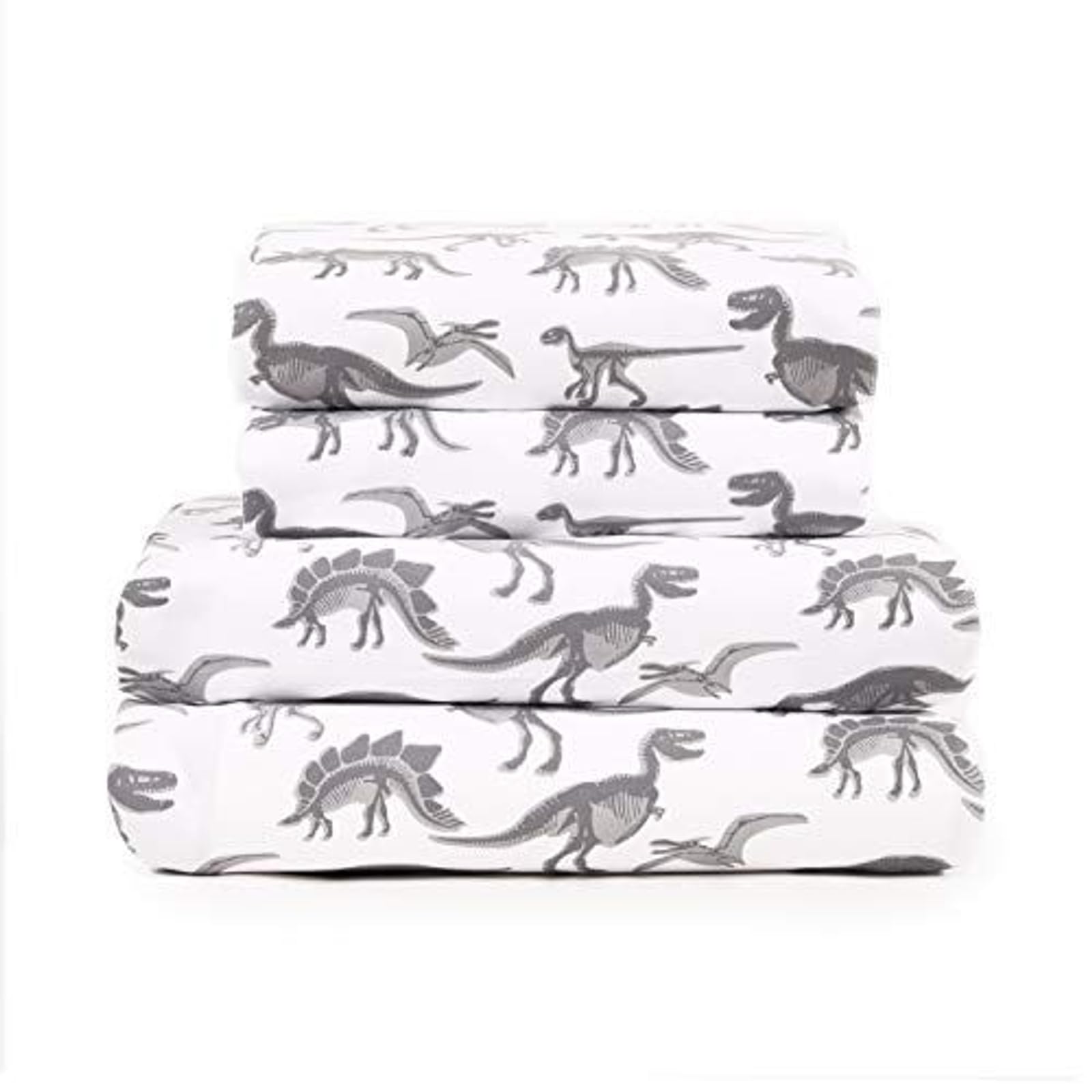 Kids Rule 4-Piece Dinosaur X-ray Sheet Set for Boys & Kids - 1 Full Flat Sheet, 1 Full Fitted Sheet & 2 Queen Pillowcases, Soft Brushed Microfiber Polyester Bed Sheet, Smooth & Durable