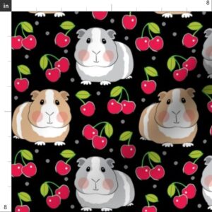 Spoonflower Fabric - Guinea Pigs Black Pig Summer Fruit Red Cute Printed on Petal Signature Cotton Fabric Fat Quarter - Sewing Quilting Apparel Crafts Decor