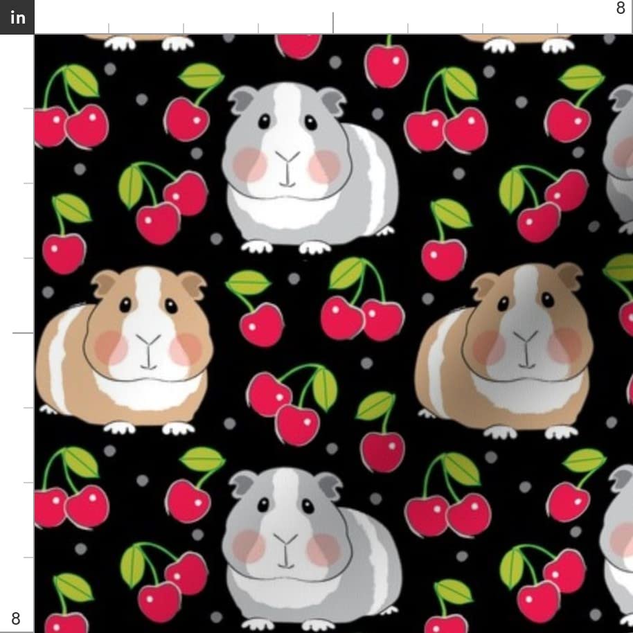 Spoonflower Fabric - Guinea Pigs Black Pig Summer Fruit Red Cute Printed on Petal Signature Cotton Fabric Fat Quarter - Sewing Quilting Apparel Crafts Decor