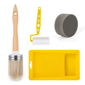 tool trio, paint brush, roller, sponge, all the tools you need to apply finish all in one paint