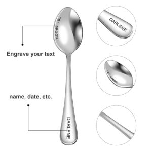 Personalized Custom tablespoon stainless steel，Custom Teaspoon stainless steel Engraved name ice cream Spoon Personalized Valentine's Day Easter Anniversary Wedding Gift (Silver)