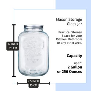 Diamond Star 2 Gallons Mason Jar with Aluminum Lids, Large Glass Wide Mouth Canning Food Storage Containers for Kitchen Canning Cereal, Pasta, Sugar, Beans, Spice, Preserves, Dog Treat