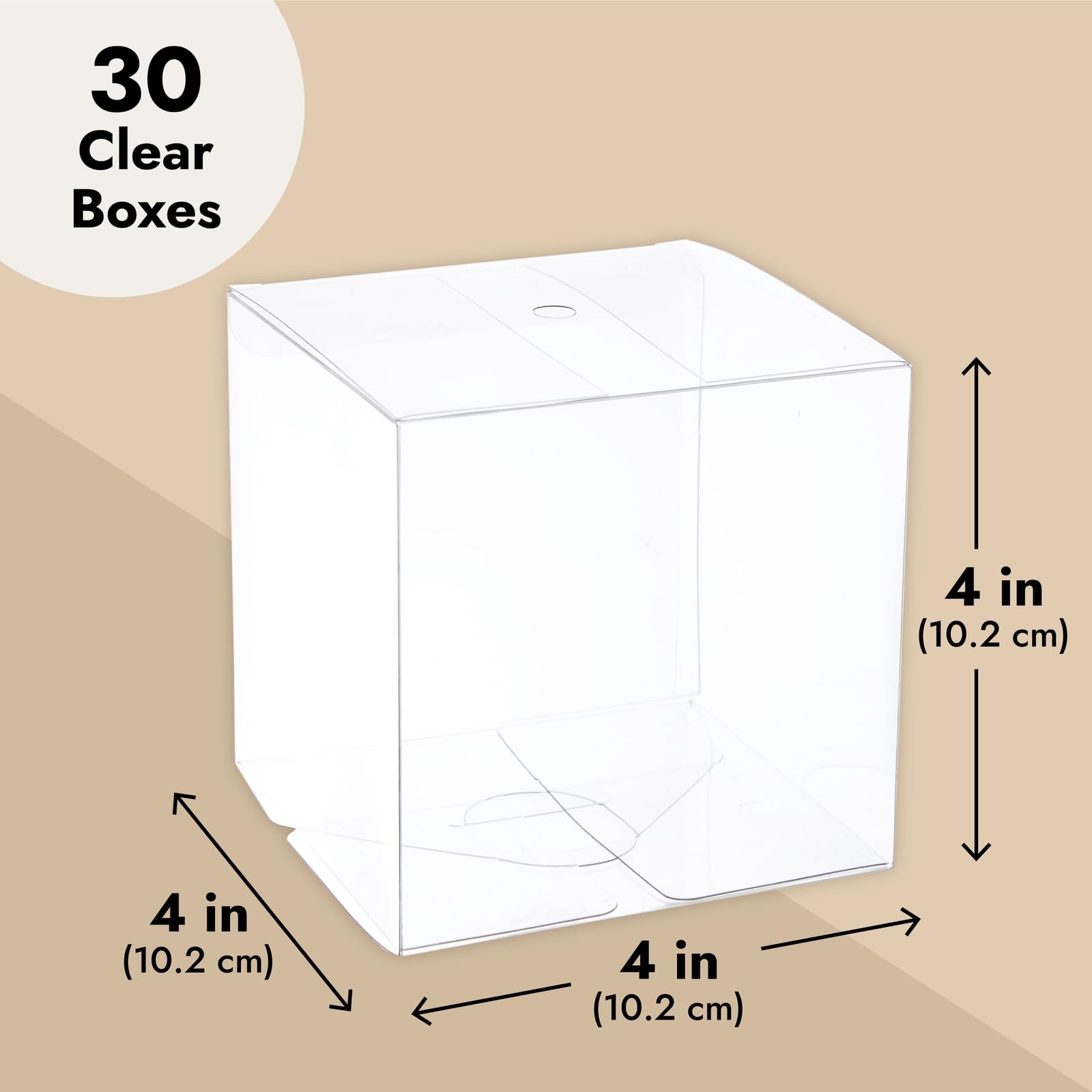 Stockroom Plus 30 Pcs Clear Candy Apple Boxes with Hole Top 4 x 4 x 4 inch for Wedding Baby Shower, Birthday, Easter Favor Supplies Plastic Individual Packaging Cube